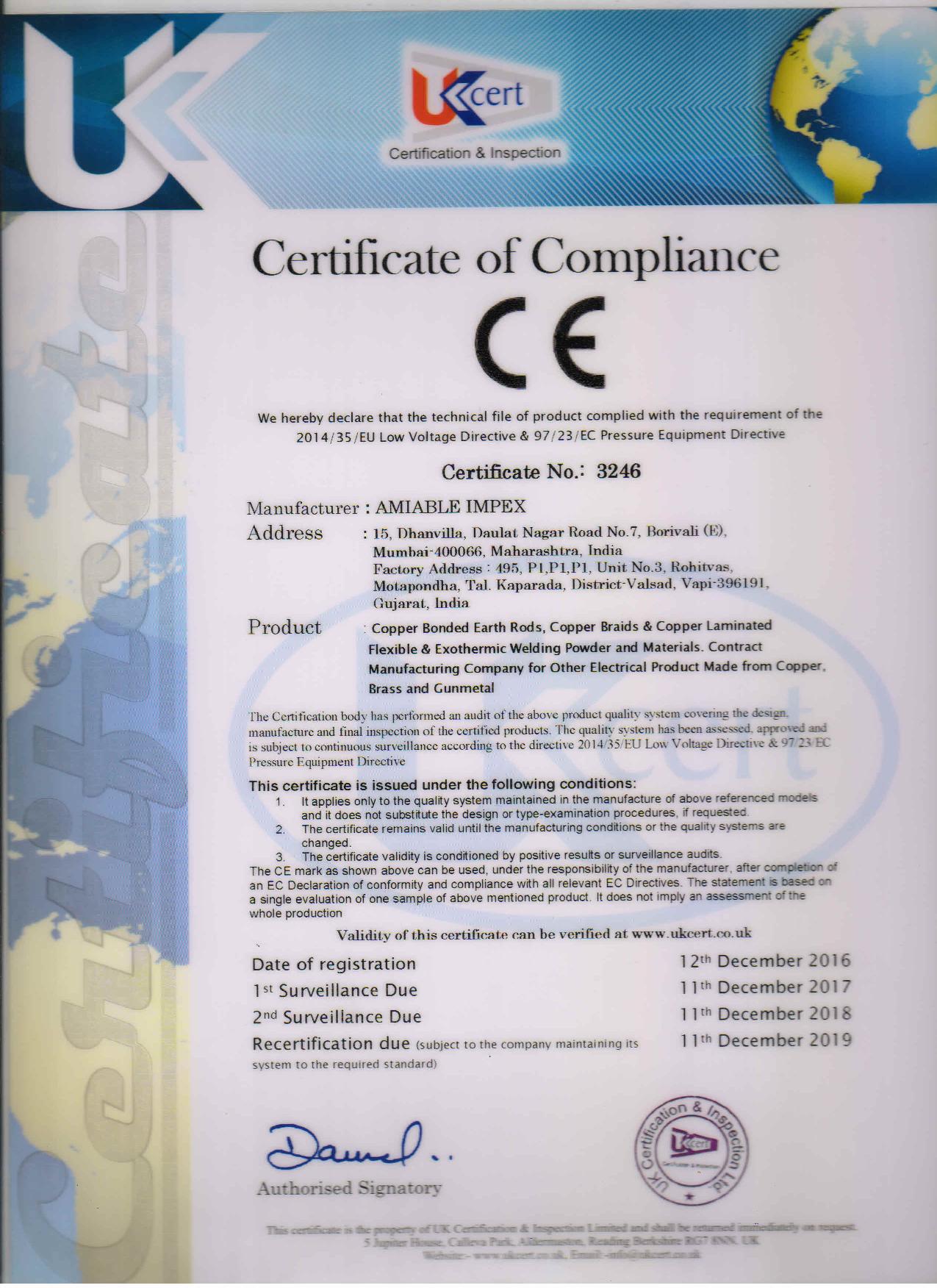 UL Copper Bonded Rod Certified AI Earthing - Amiable impex