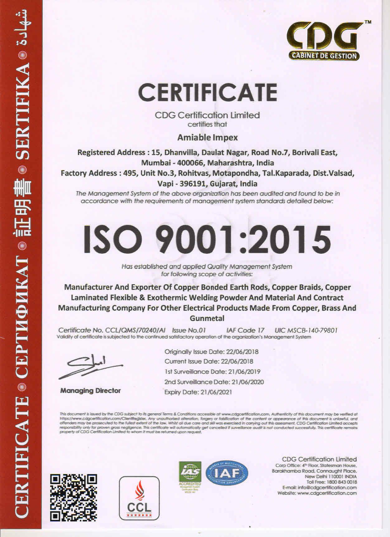 UL Copper Bonded Rod Certified AI Earthing - Amiable impex