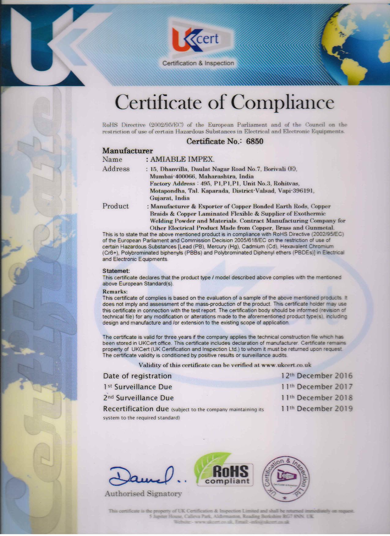 UL Copper Bonded Rod Certified AI Earthing - Amiable impex